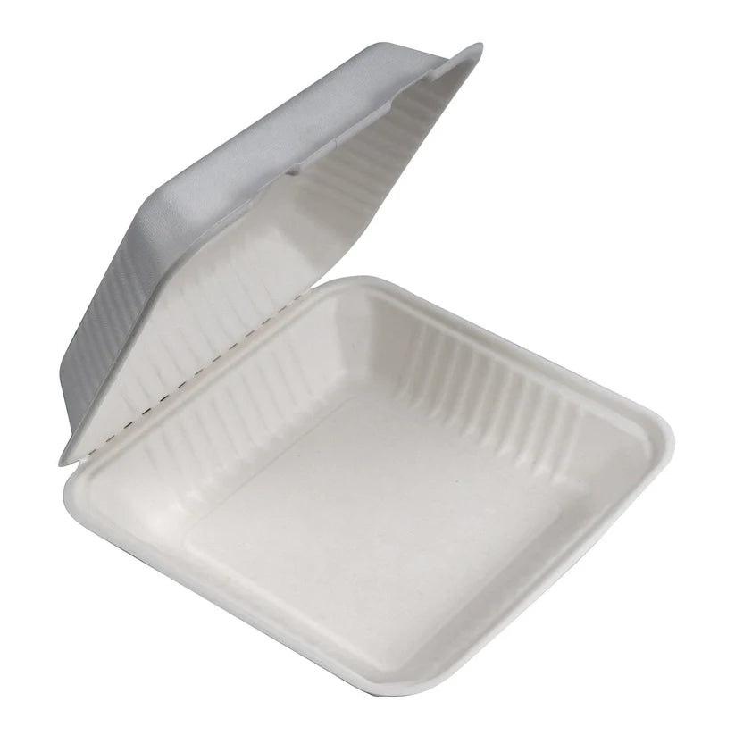 9" Compostable Bagasse Hinged Container 200/CS – CaribbeanFood.Ca